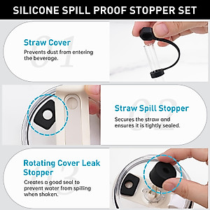 NiHome Food-Grade Silicone Spill Proof Stopper 6-Pack, Easy Installation Precision-Fit Large Leak Stoppers for Stanley 2.0 Tumblers 40 oz/30 oz, Complete Kit with Straw Covers, Stabilizers & Lid Seals
