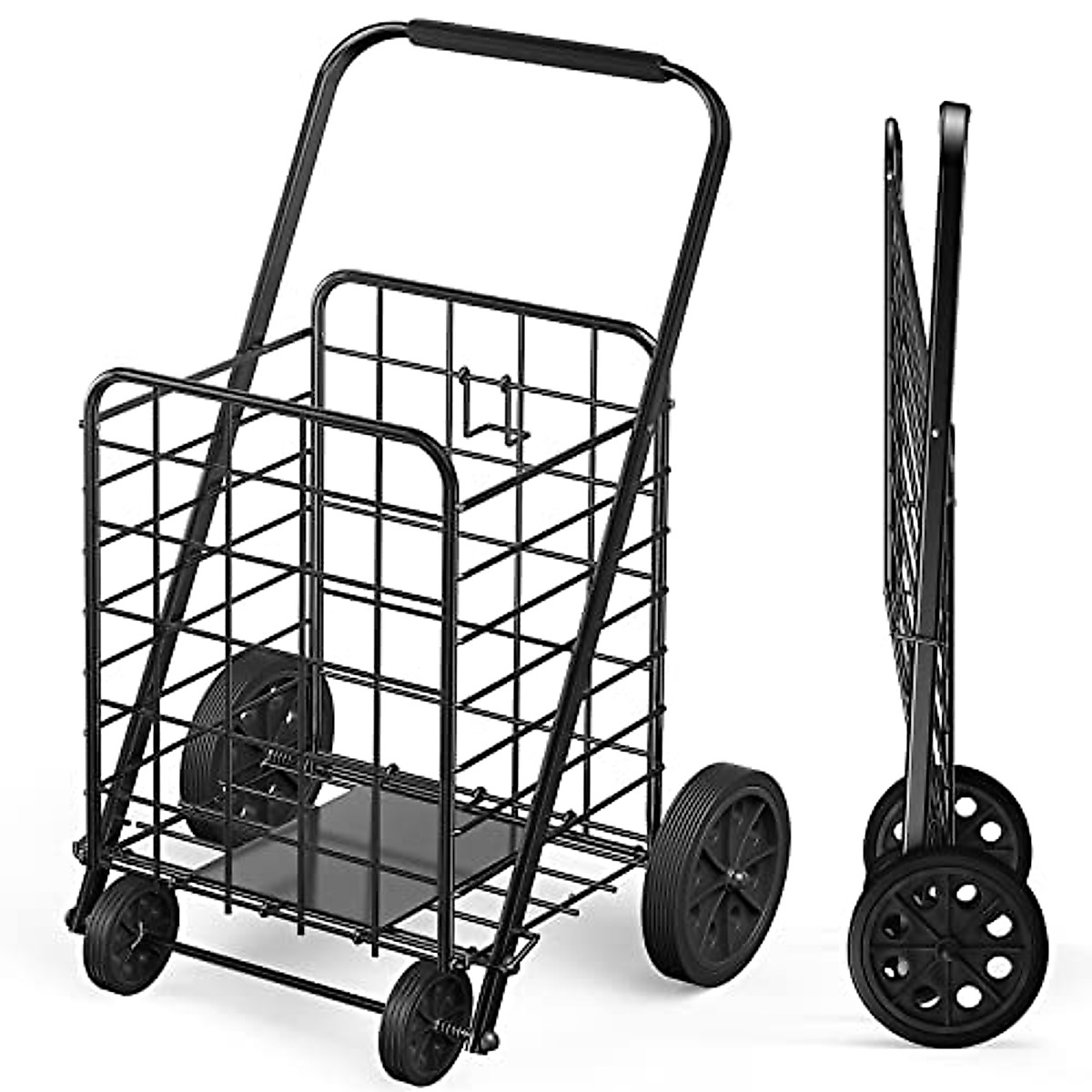 Amada Shopping Cart for Groceries with 176LBS/91L Large Capacity, Heavy Duty Grocery Cart with Wheels, Folding Utility Shopping Cart on Wheels for Groceries, Laundry, Pantry, Garage