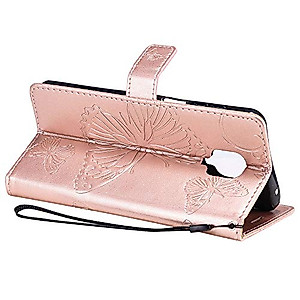 Asdsinfor Compatible with Redmi Note 9 Pro Case Wallet Case Credit Cards Slot with Stand for PU Leather Shockproof Flip Magnetic Compatible with Xiaomi Redmi Note 9S Big Butterfly Rose Gold KT