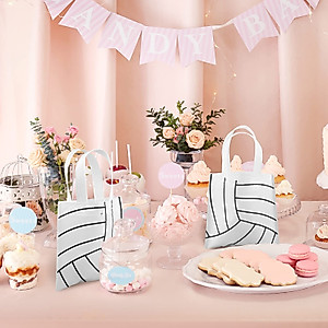 MIMIND 24 Pieces Volleyball Non-Woven Party Favor Bags with Handles 7.8 x 7.8 Inch Volleyball Party Favor Bags Goodie Treat Candy Bags for Sports Theme Party Baby Shower Birthday