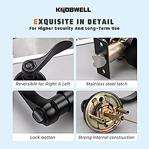 KNOBWELL 10 Pack Matte Black Door Handle Privacy Door Levers Interior Black Bedroom Door Handle Knobs, Reversible for Right/Left Side, Drop Lever Shape