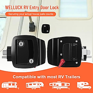WELLUCK RV Entry Door Lock with Paddle Deadbolt, 100% Metal Camper Door Latch Handle, Zinc Alloy RV Door Lock Replacement Kit Secure for Camper Horse Travel Trailer Cargo Hauler, Black, Not Key Alike