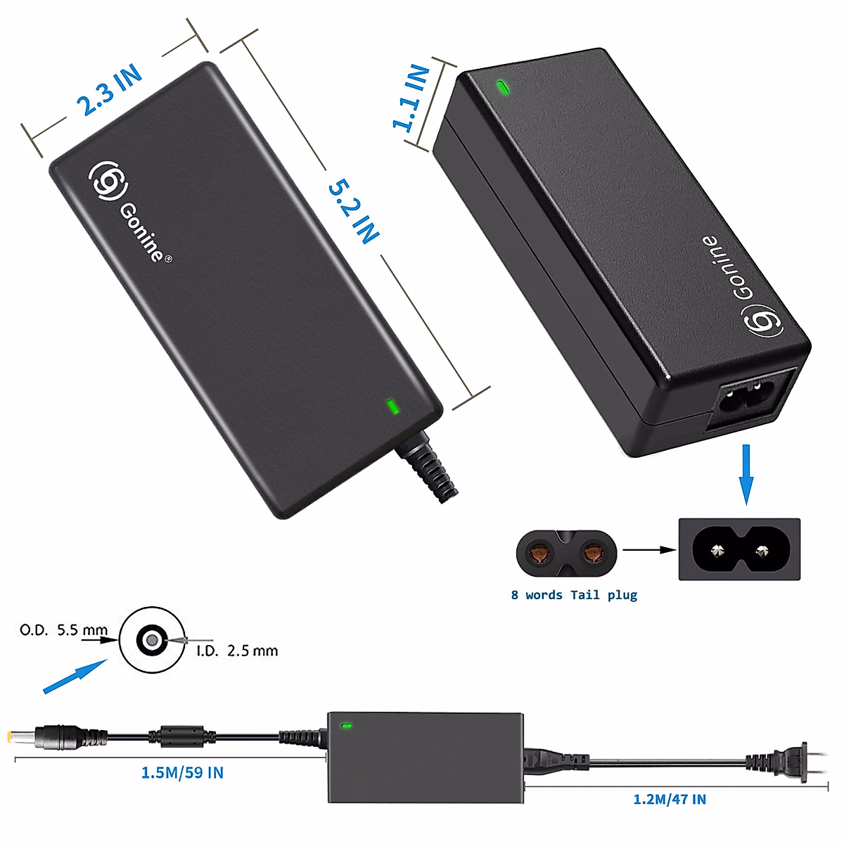 Gonine Security Camera Power Supply 12V 5A Power Cord with 8 Way Power Splitter Cable, 12 Volt 5A 60W Power Adapter for 12Vdc Lorex, Samsung, Q-See, Night Owl, Swann and Annke CCTV Cameras.