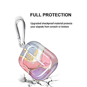 JIAXIUFEN Case Designed for AirPods 3 Case Cover Sparkle Glitter Marble Full Protective TPU Skin Accessories for Women Girl with Keychain Compatible with Airpods 3rd Generation Case - Pink Purple