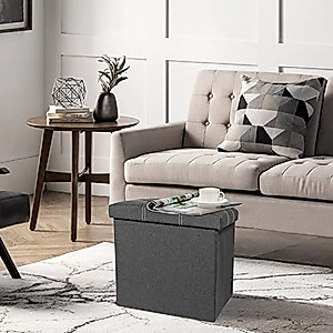 Mrcrypos Storage Ottoman Cube 15 Inch Dark Gray Storage Ottoman Linen Fabric Folding Small Ottoman Footrest Seat Suitable for Living Room Bedroom 15"x15"x15"