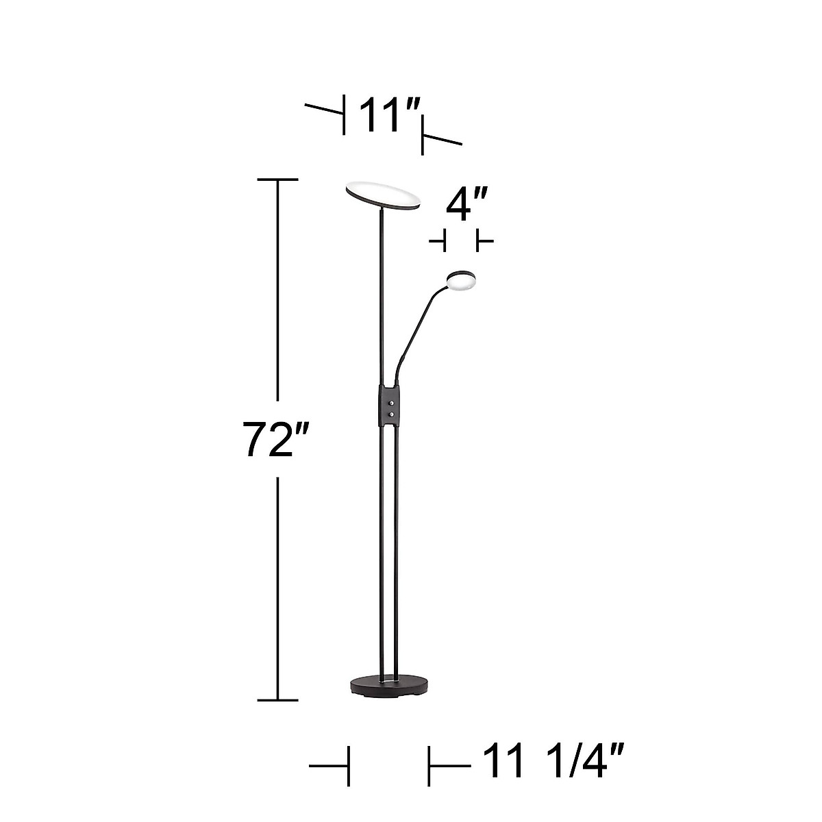 360 Lighting Taylor Modern Torchiere Floor Lamp with Side Light LED Dimmable 72" Tall Satin Black Metal Adjustable Head White Acrylic Diffuser for Living Room Reading House Family Bedroom