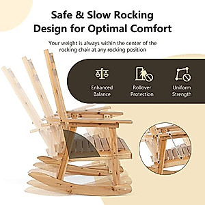 Tangkula 2 Pieces Patio Rocking Chair & Table Set, Solid Fir Wood Rocker with Folding Side Table, Indoor Outdoor Rocking Bistro Set for Balcony, Porch, Backyard, Garden, Natural