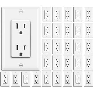 BESTTEN 30 Pack 15 Amp Decorator Receptacle Outlet, Decor Standard Electrical Wall Outlet, Residential and Commercial Use, 15A/125V/1875W, Wallplate Included, UL Listed, White