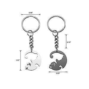 Jovivi 2pcs Stainless Steel Couples Keychains Black White Cat Puzzle Piece Matching Couple Keychain Set Yin Yang Matching Puzzle Keychain His & Her Lover Gift