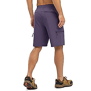 TBMPOY Men's Hiking Shorts with 5 Zip Pockets 9'' Lightweight Outdoor Work Athletic Short for Men Travel Running Purple Grey XXL