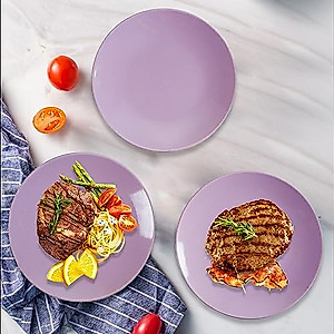 Txbewr Dinner Plates Set of 6, 8-inch Serving Ceramic Plates for Steak Pasta Salad Snacks Dessert, Easy to Clean Salad Plates Colorful Plates for Family, Party, Restaurant Use (Purple)