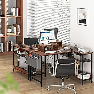 Yoobure L Shaped Desk with Storage Shelves 47 Inch Computer Desk with Outlets & USB Ports Home Office Desk with Monitor Stand Corner Desk for Small Space Study Table Small Desk L Desk with Storage Bag