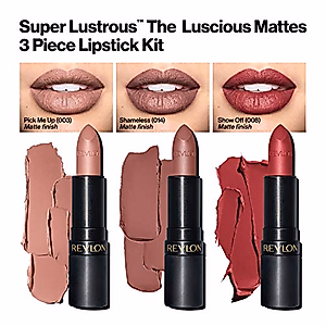 Lipstick Set by Revlon, Super Lustrous 3 Piece Gift Set, High Impact, Matte Finish in Nude Plum & Red, Pack of 3
