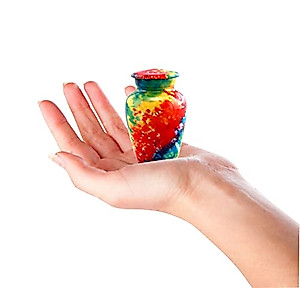 Tie Dye Keepsake Urn | Tiedye Mini Cremation Urn for Ashes | Multi Color Token Urn | Colors of Life Urn | Color Burst Tie-Dye Memorial Sharing Urn with Velvet Case & Bag (Keepsake)