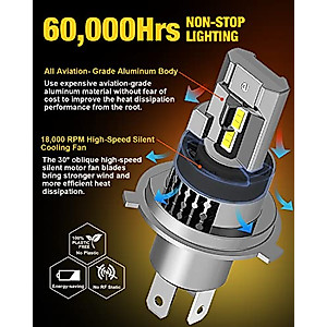 Fahren 2023 Newest H4/9003 LED Headlight Bulbs, 24000LM 600% Brighter, 1:1 Size Hi/Lo Dual Beam H4 HB2 LED Bulbs, 6500K Cool White, Direct Installation, Pack of 2