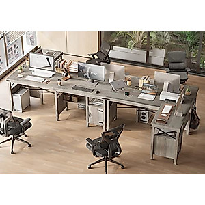 Bestier L-Shaped Home Office Computer Desk with Storage Cabinet & Bookshelf, Farmhouse Office Table for Writing Study, 60 x 42 Inch Convertible Corner Workstation Table with Shelves, Gray