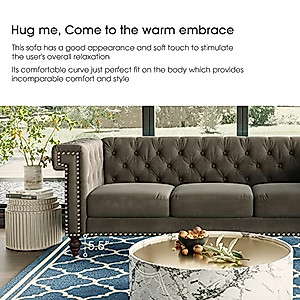 Merax 82.75" Traditional Chesterfield Couch Velvet Button Tufted 3-Seater Sofa with Key Arms,Nailhead for Living Room Bedroom Brown Love Seats