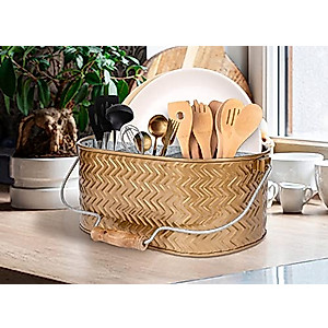 Galvanized Bucket,Galvanized Utensil Holder,Utensil Caddy,Silverware Caddy,Metal Caddy,Outdoor Utensil Caddy,Tin Utensil Holder,Utensil Caddy for Parties,Picnic Caddy,Farmhouse Utensil -White Natural