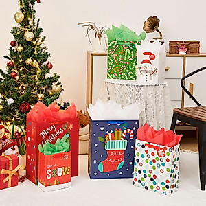 SUNCOLOR Pack of 12 Christmas Gift Bags Assorted Sizes With Handle (4 Extra Large 16", 4 Large 12", 4 Medium 9")
