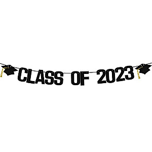 Class of 2023 Banner Black & Gold Glitter, Graduation Baner, Congrats Grad 2023 Banner, Congratulations Graduate 2023 Banner, Graduation Cap Decorations, 2023 Graduation Party Decorations
