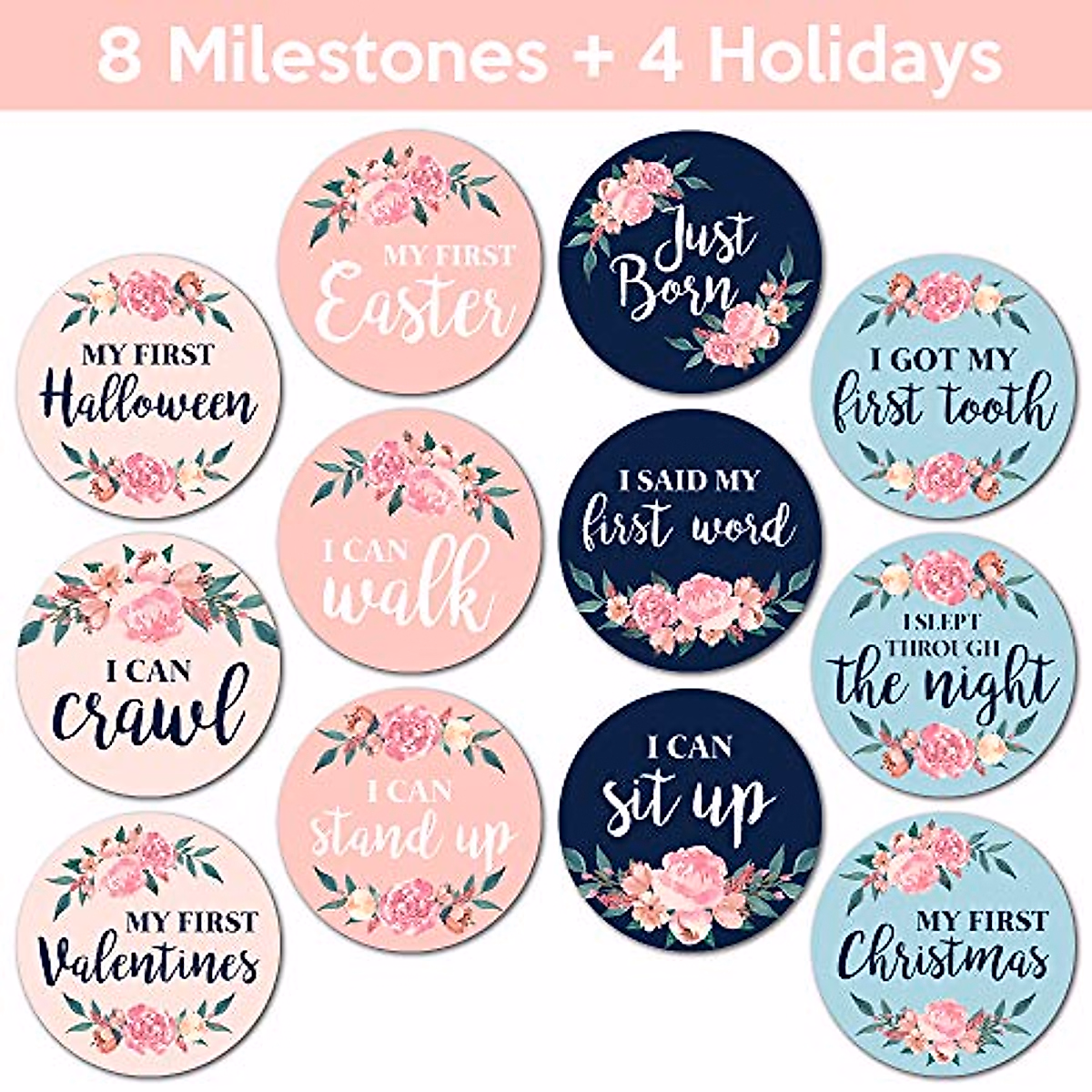Baby Monthly Stickers | Floral Baby Milestone Stickers | Newborn Girl Stickers | Month Stickers for Baby Girl | Baby Girl Stickers | Newborn Monthly Milestone Stickers (Set of 24)