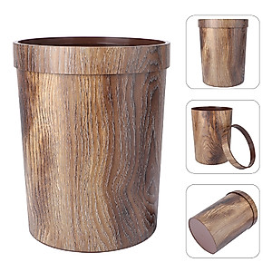 VICASKY Bathroom Wastebasket Farmhouse Container - Trashcan Vintage Wood Grain Bathroom Trash Can 10L Round Wastebasket Farmhouse Garbage Container Waste Retro Modern Small Basket Brown