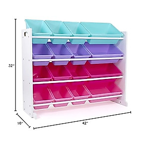 Humble Crew, White/Blue/Pink/Purple Extra-Large Toy Organizer, 16 Storage Bins