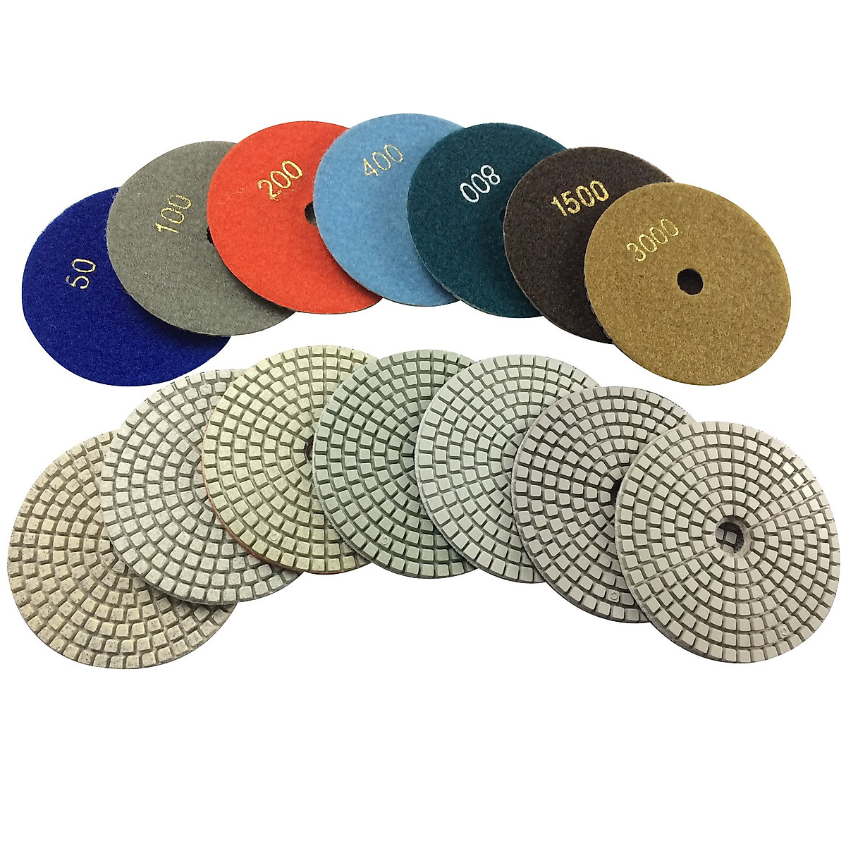 Konfor Diamond Polishing Pads 4" Wet Use for Sanding Marble Granite Stone Concrete Travertine Polish Pack of 7 Grit 50-3000