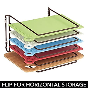 mDesign X-Large Steel Storage Tray Organizer Rack for Kitchen Cabinet - Divided Holder with 5 Slots for Skillets, Frying Pan, Pot Lids, Cutting Board, Baking Sheets - Concerto Collection - Bronze 7.2 inch D x 9.4 inch W x 10.9 inch H