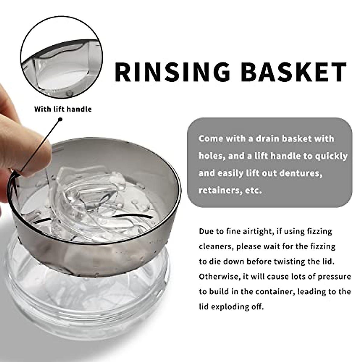 Denture Cup Retainer Case, Leak-proof Denture Case Bath Soaking Container, Retainer Aligner Mouth Guard Night Guard Cleaner Case with Strainer Basket for Traveling, for Women & Men (Black)