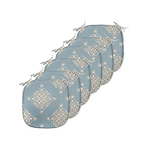 Ambesonne Pearls Chair Seating Cushion Set of 6, Abstract Swirled and Curved Lines Symmetrical Design Elements Vintage Royal, Anti-Slip Seat Padding for Kitchen & Patio, 16"x16", Pale Slate Blue Tan