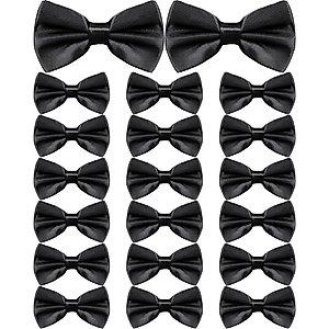 20 Pieces Bow Ties for Men, Formal Satin Solid Tuxedo Bow Ties Adjustable Length Pre Tied Bow Ties for Wedding Celebration(Black)