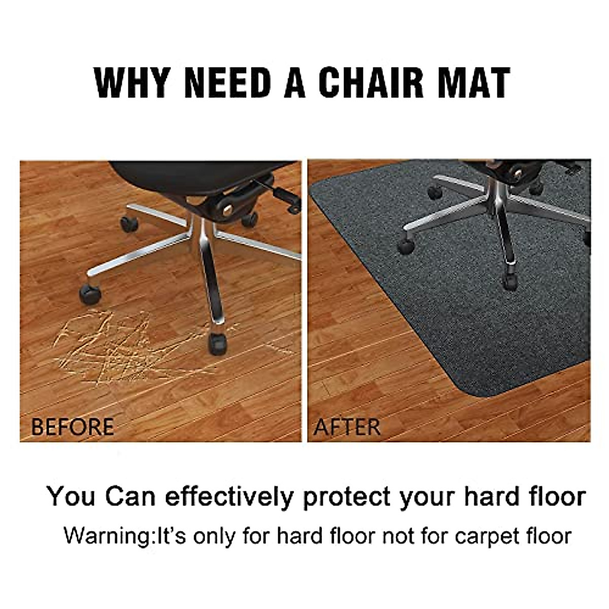 Chair Mat, Chair Rolling Mat, Office Chair Mat for Hardwood Computer Desk Floor Mat Desk Chair Protector, 35 x 47 inches, Upgraded Version Professional Protector Mat (Grey)