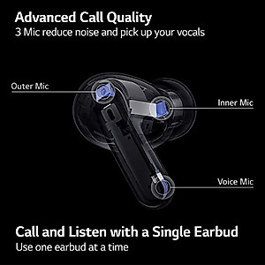 LG TONE Free True Wireless Bluetooth FP9 - Active Noise Cancelling Earbuds with UVnano Charging Case, Black