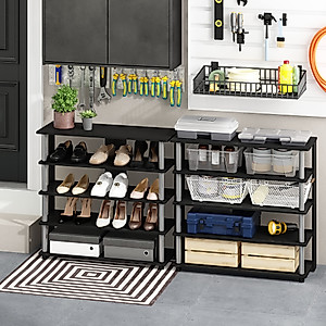 Furinno Turn-N-Tube 5 Tier Wide Shoe Rack, Americano, Stainless Steel Tubes