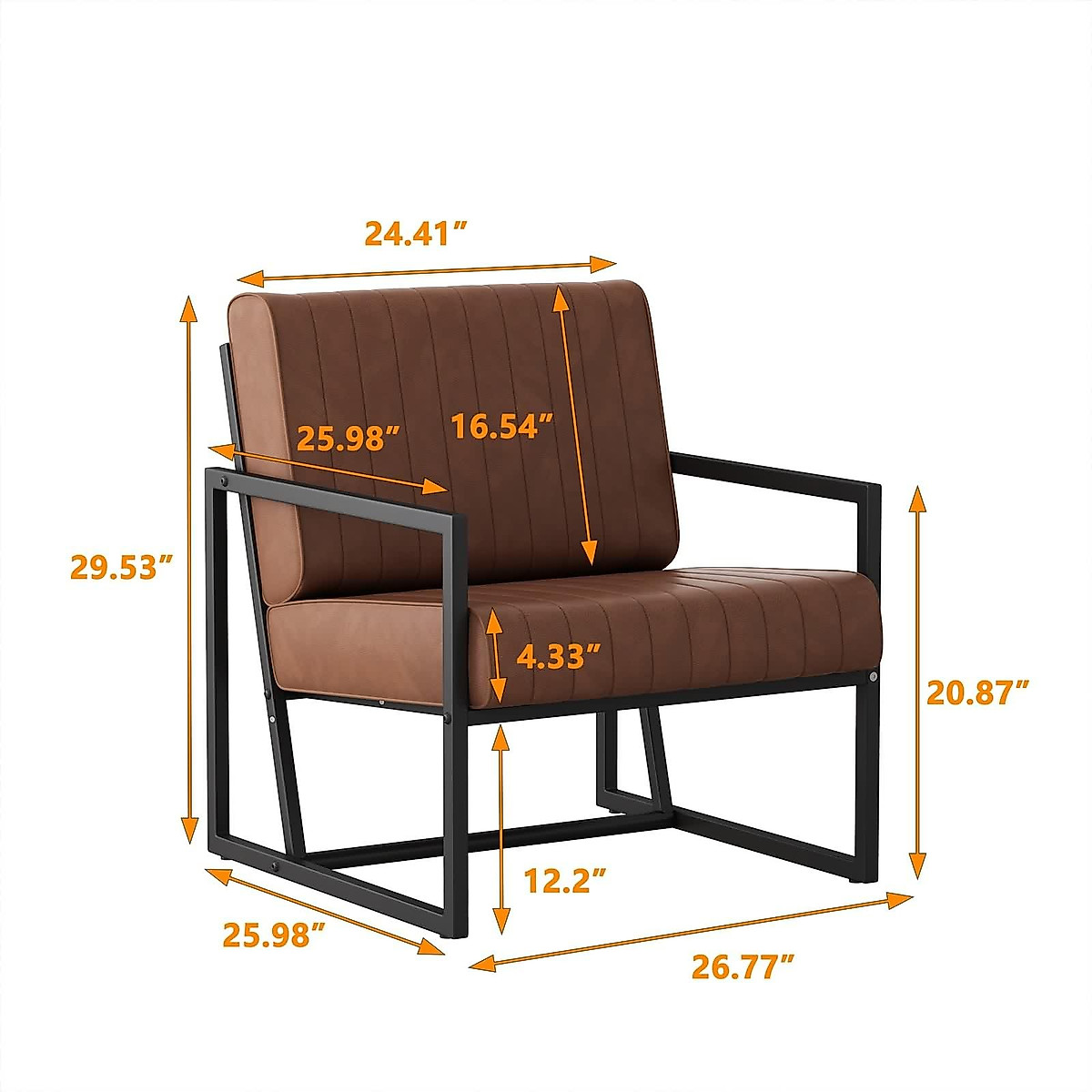Brown Accent Chair, Arm Chairs PU Leather Comfy Modern Home Furniture for Living Room 26.77" L X 25.98" W 29.53" H
