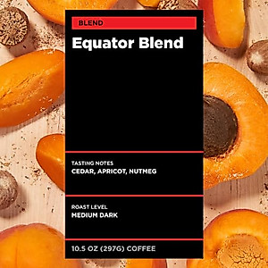 Equator Coffees, Equator Blend Whole Bean Coffee, Medium Dark Roast, Fresh Roasted, Smooth Chocolate & Nutmeg Flavor Notes, Sustainable, 10.5 oz Bag
