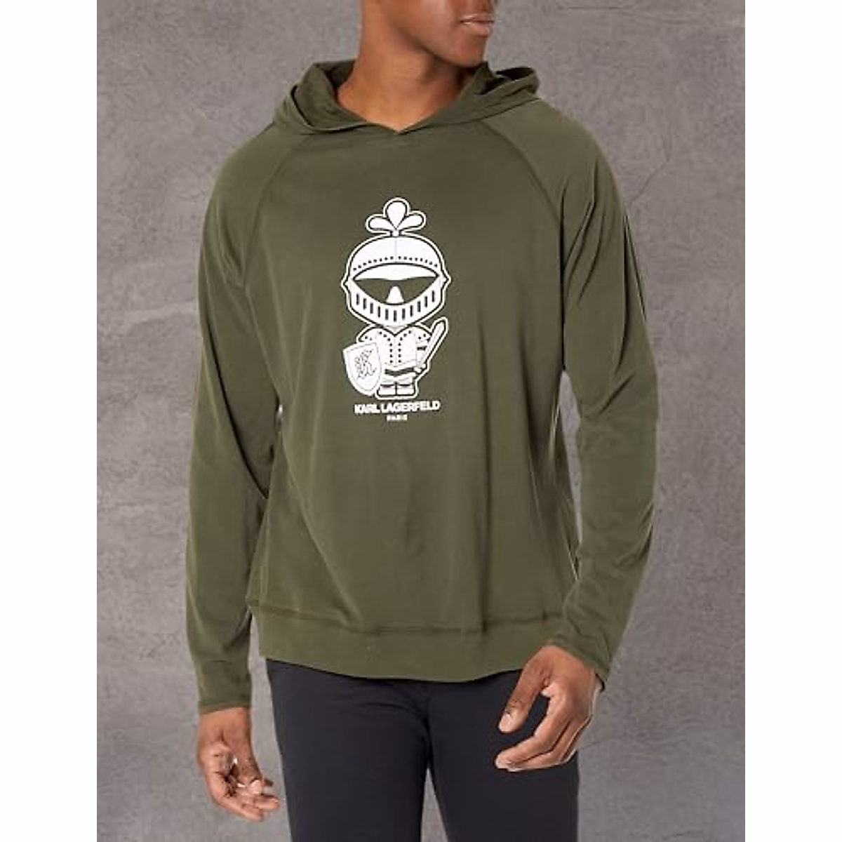 Karl Lagerfeld Paris Men's Soft Solid Raglan Hoodie, Forest, Medium