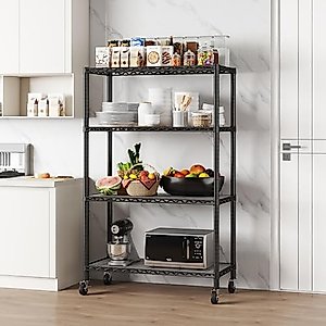 EZPEAKS 4-Shelf Shelving Units and Storage on 3'' Wheels with 4-Shelf Liners, 36W X 14D X 57.7H Adjustable Heavy Duty Steel Wire Shelving Unit for Garage, Kitchen, Office, Pole Diameter 1 Inch