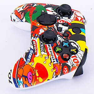 YoRHa Silicone Printing Thickened Cover Skin Case for Xbox Series X/S Controller x 1(Skull Graffiti II) with Thumb Grips x 10