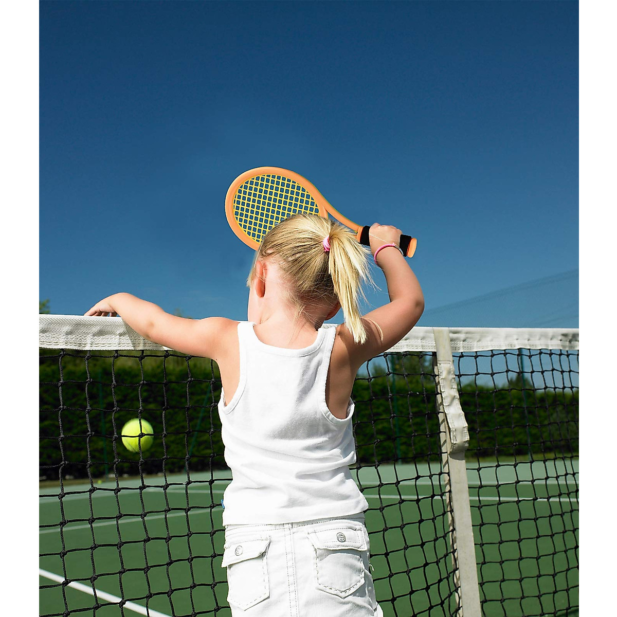 Kids Tennis Racket,17 Inch Plastic Tennis Racket with 2 Soft Balls,2 Tennis Balls and 4 Shuttlecocks for Kid,Toddler Outdoor/Indoor Sport Play (Green&Yellow)