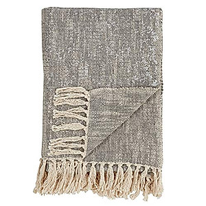 Fennco Styles Home Decorative Unique Metallic Print Design 100% Cotton Woven Throw Blanket with Tassels, 50" x 60" (Silver)
