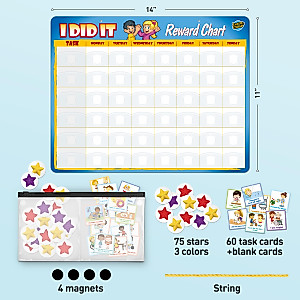 Kids Behavior Reward Chart - 63 Chores as Potty Train, & More. “Thick Magnetic” Responsibility Chart Board/Tasks-for Multiple Kids