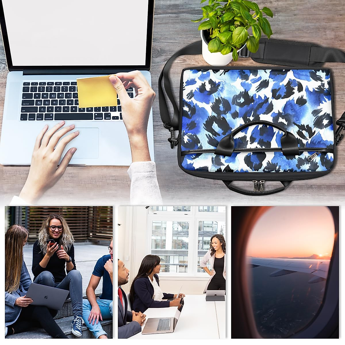 Blue Leopard Print Lightweight Laptop Bag Case 13-15 Inch Computer Briefcase Bag for Women Men Notebook Shoulder Bag