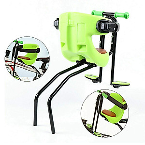 TBVECHI Child Bicycle Front Seat, Kids Bicycle Front Mount Baby Chair Carrier w/Nonslip Handrail & Foot Pedal Fit for Mountain Bike/Road Bike (Green-1)