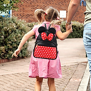 Dksyee Cute Red Backpack for Girl Bowknot Polka Dot Mini Mouse Leather Backpacks for Toddler Little Girl Backpack Kids Small Travel Backpack Convertible Shoulder Bag Purse for Women Children Daypack