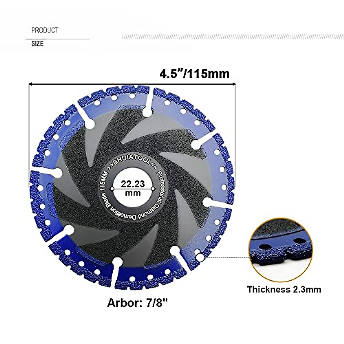 SHDIATOOL 4-1/2 Inch Metal Cutting Diamond Blade All Purpose Cut Off Wheel for Rebar Sheet Metal Angle Iron Stainless Steel(for 7/8” Arbor)