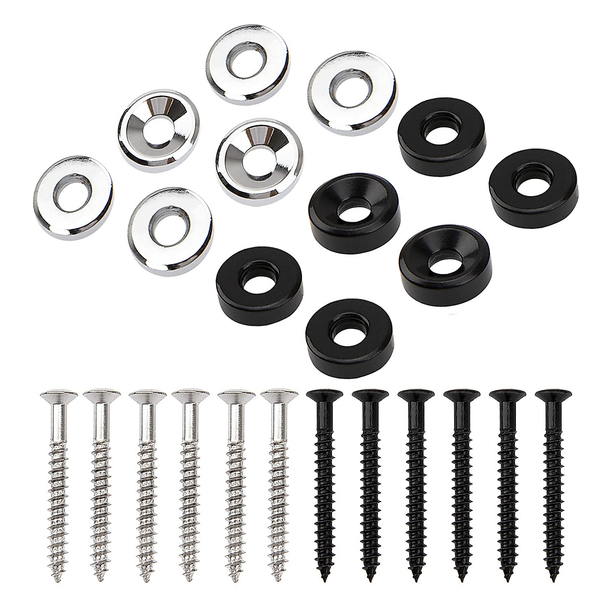 12Pcs Yootones Guitar Neck Joint Ferrules Bushing with Screws Compatible with Bass Electric Guitar(Black+Silver)