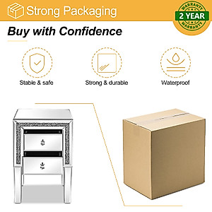 VINGLI Mirrored Nightstand, Mirrored Bedside Table with Drawer, Mirror Silver Night Stand, Mirrored Glass End Table Crushed Diamond Glitter Night Stand for Small Spaces/Bedroom/Living Room, Silver