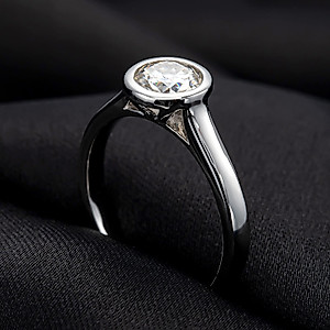 Raivari Moissanite Engagement Rings,1 CT Bezel Setting Round Lab Created Diamond Solitaire Promise Rings in 14K White Gold Plated Sterling Silver, Anniversary Rings for Women6